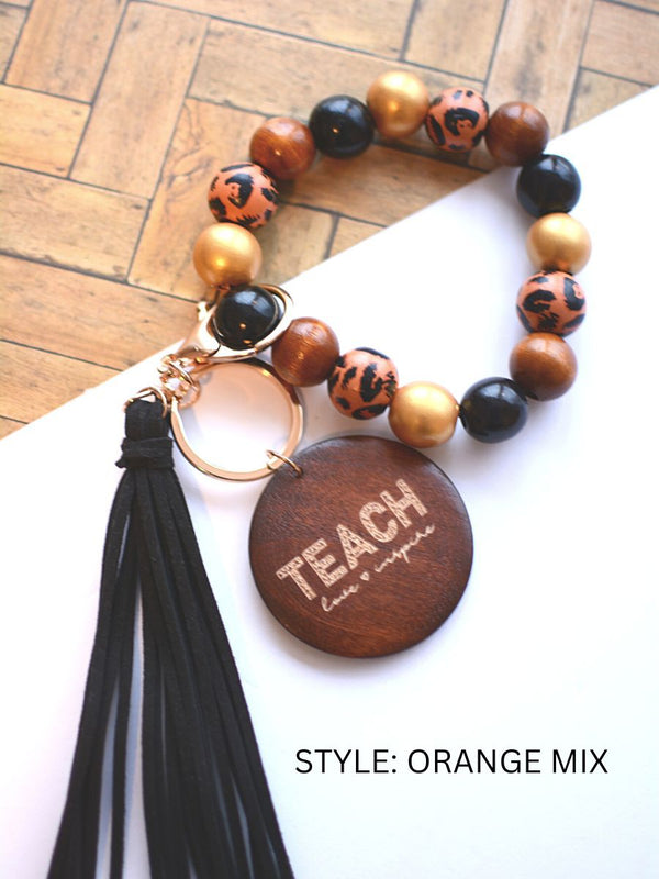 Animal Print TEACHER Key Ring with Tassel - 2 Colors